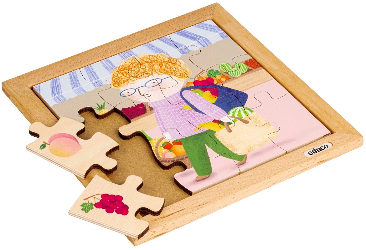 Dubbelzijdige puzzel Educo Mijn boodschappentas fruit 12 stukjes ...
